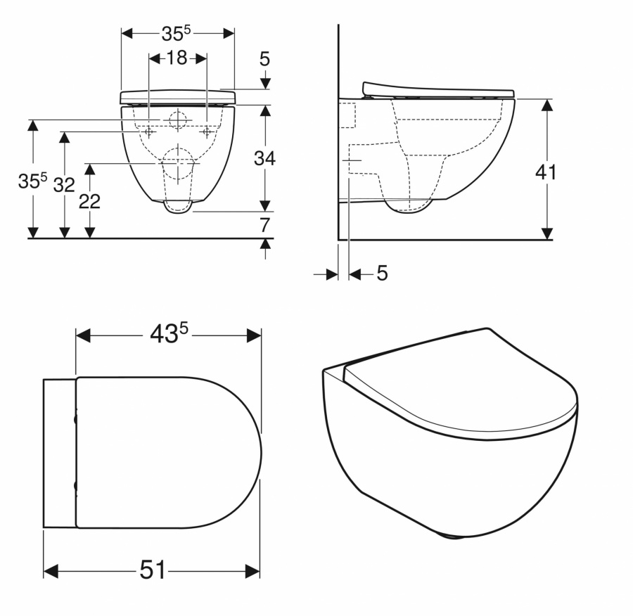 Cuvette WC suspendue Rimless ACANTO | GEBERIT